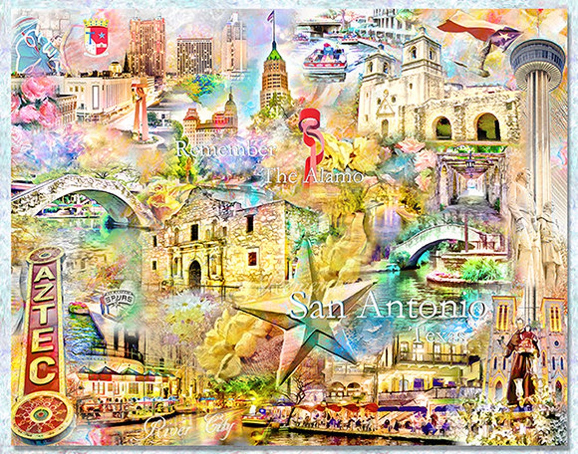 San Antonio Texas, an Artistic Collage - Etsy