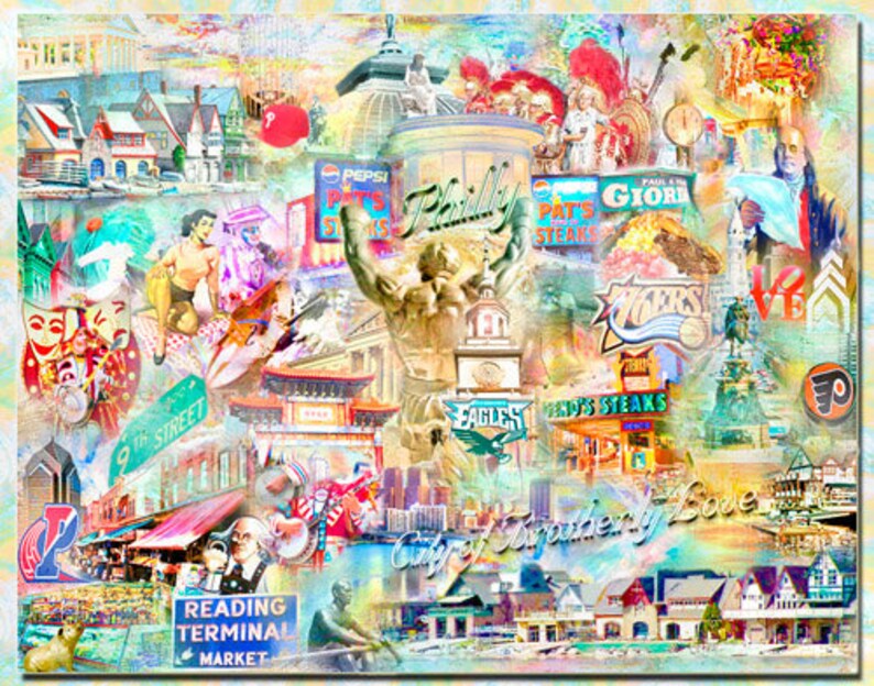 Philly the City of Brotherly Love, an Artistic Collage - Etsy