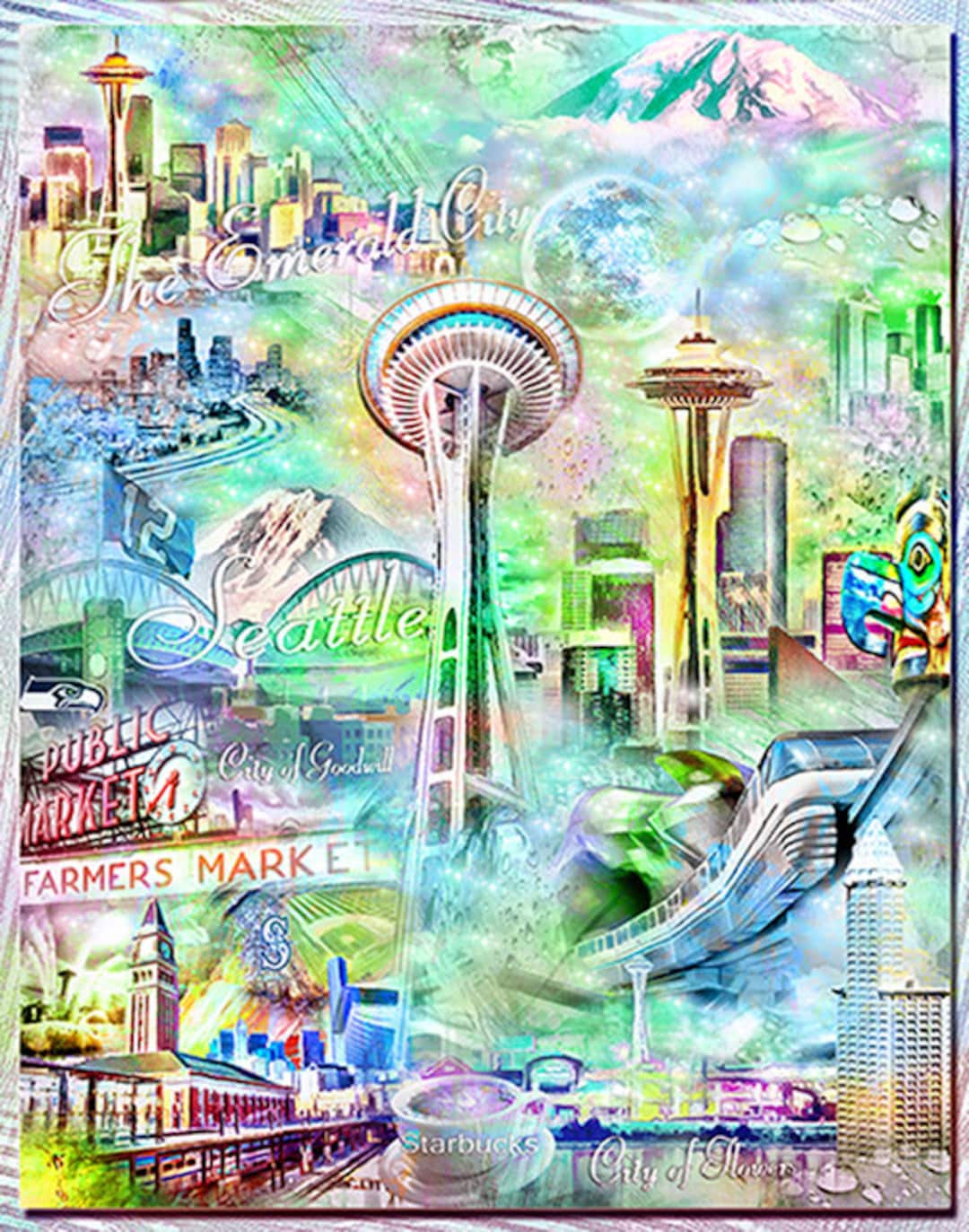 The Seattle, an Artistic Collage - Etsy