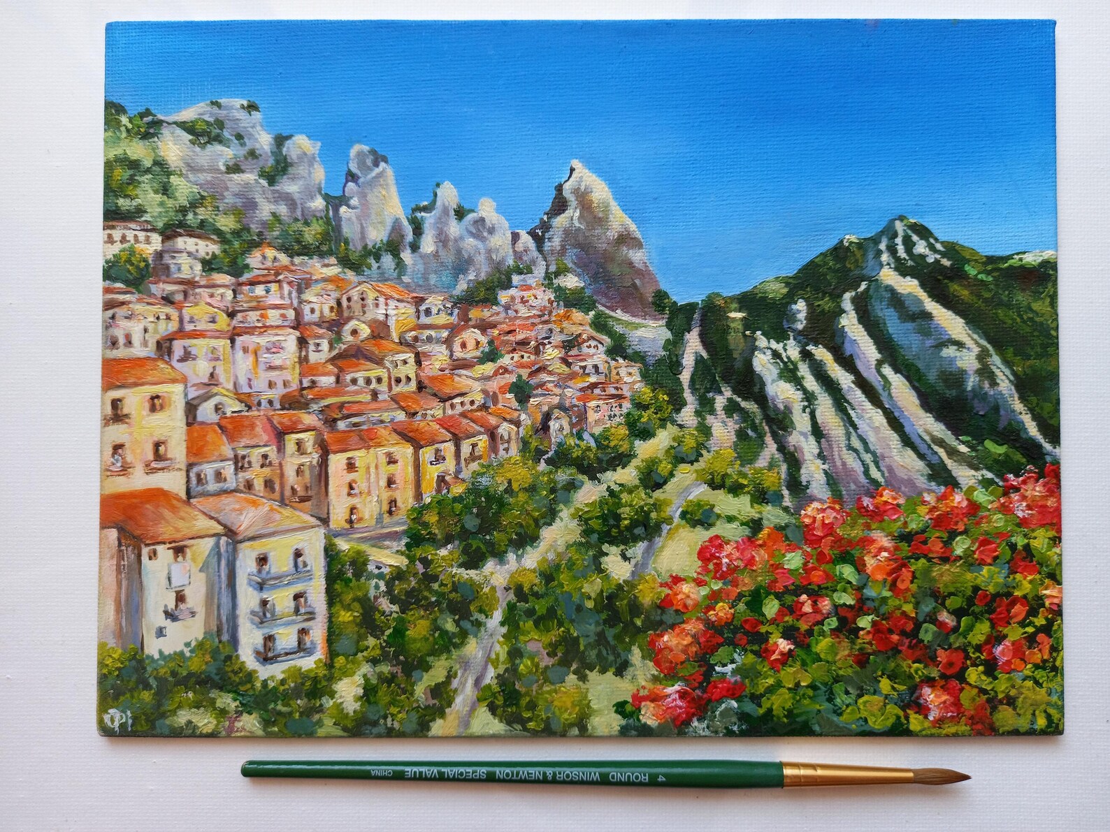 Italy Landscape Original Art Basilicata Italian Mountain Village ...