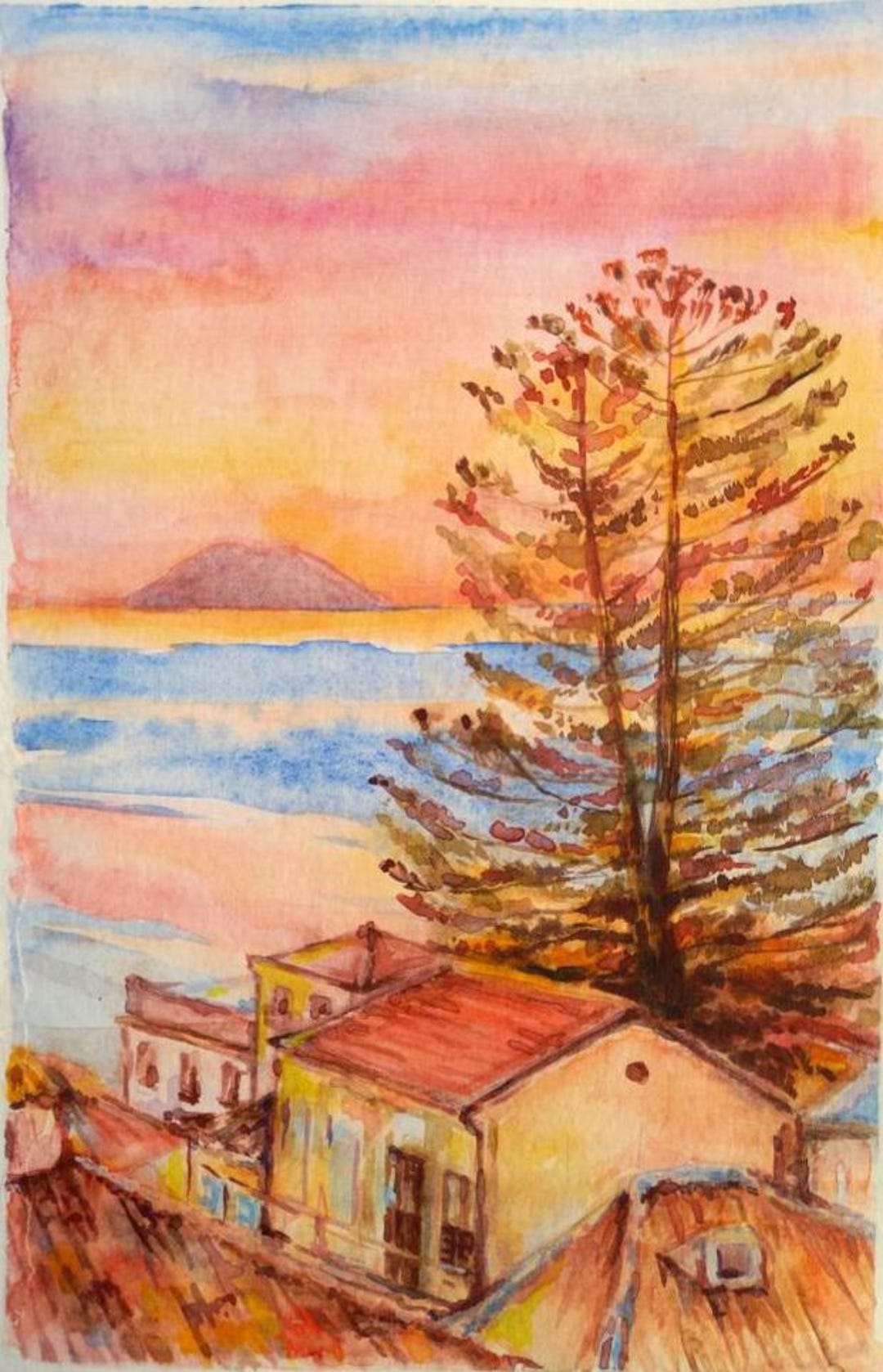 Italian Seascape Watercolor Painting Original Art Mediterranean ...