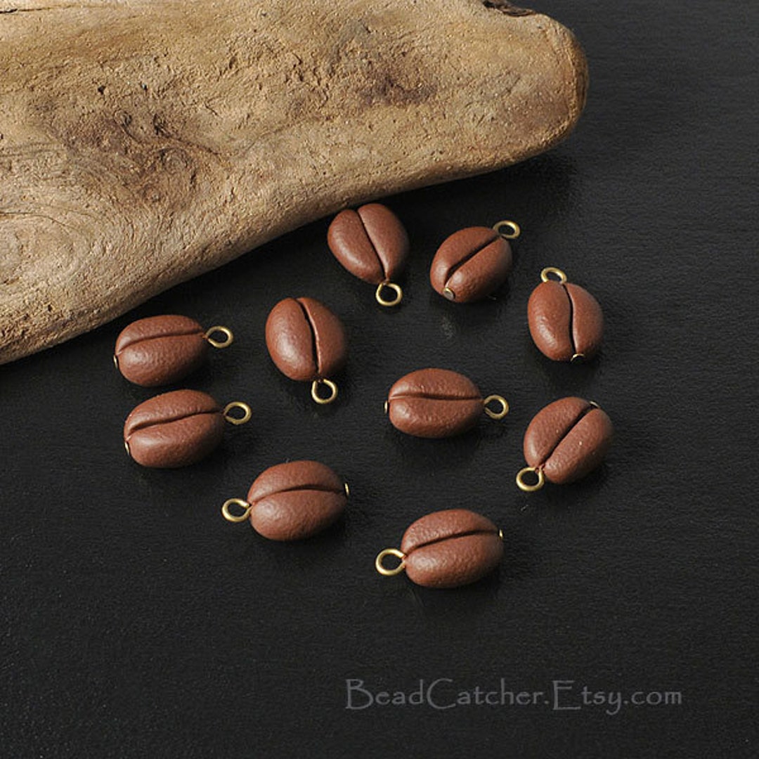 10 Coffee Bean Charms/or Beads for Crafts & Jewelry Making, Miniature ...