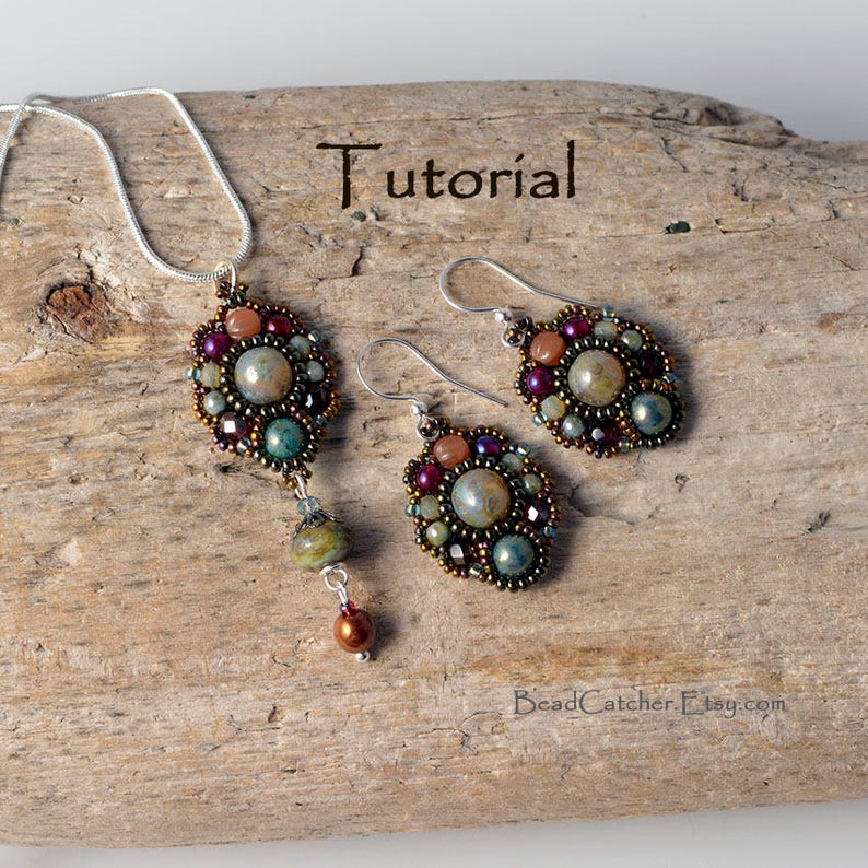Tutorial for Beadwoven Jewelry Set Pendant and Earrings "autumn is ...