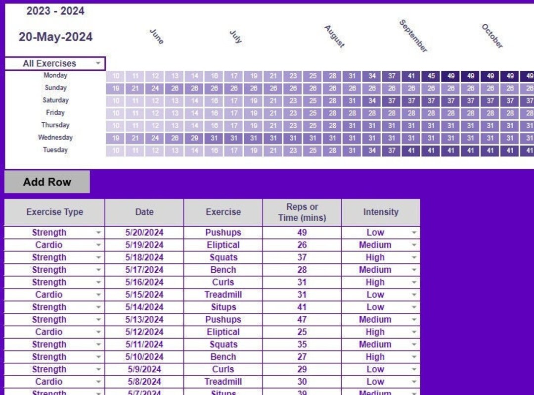 Exercise Tracker Purple Theme - Etsy