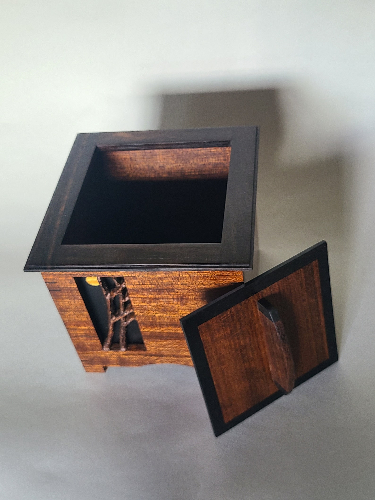 Dark Wood Square Box Full Moon and Carved Trees by Sewelson - Etsy