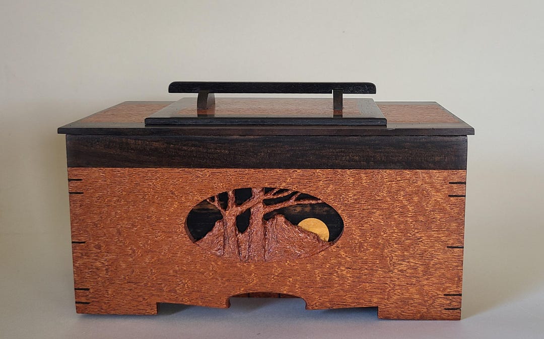 Pomelle Sapele & Ebony Large Wooden Box: Full Moon, Mountains, Trees - Etsy