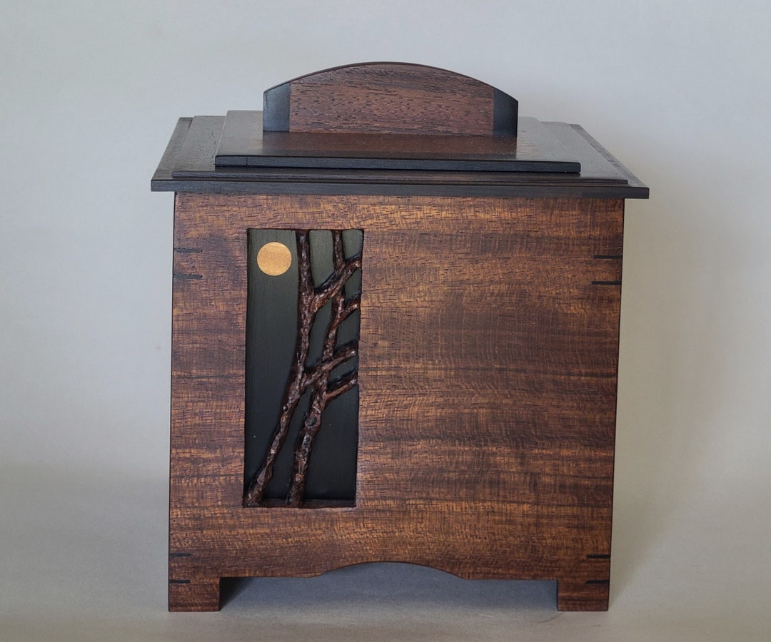 Unique Dark Wood Box Full Moon and Trees, Handcrafted by Sewelson - Etsy