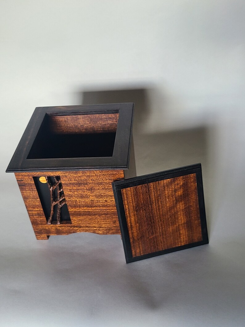 Dark Wood Square Box Full Moon and Carved Trees by Sewelson - Etsy