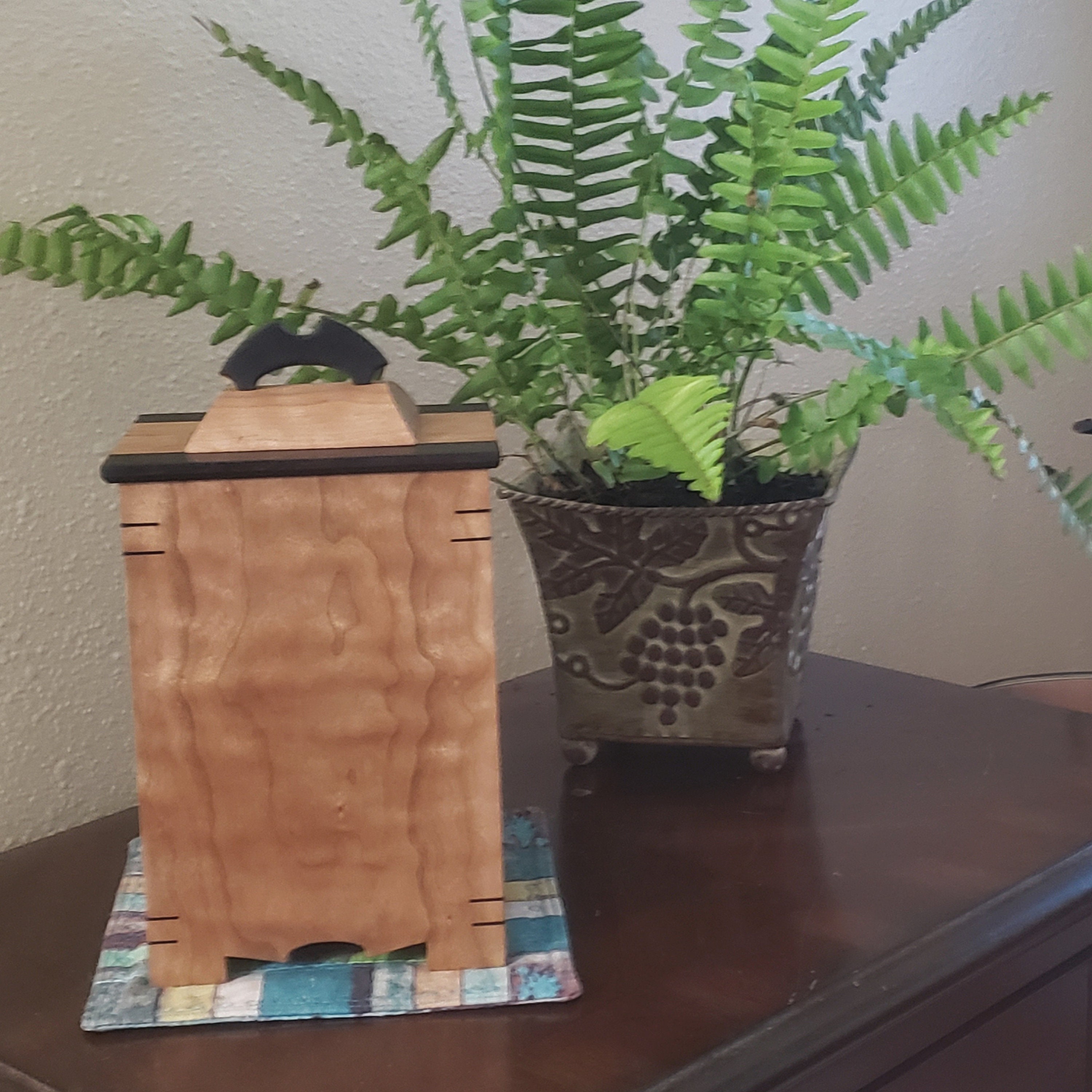 Handmade Box Vessel Urn Curly Cherry Wood & Ebony by Sewelson - Etsy