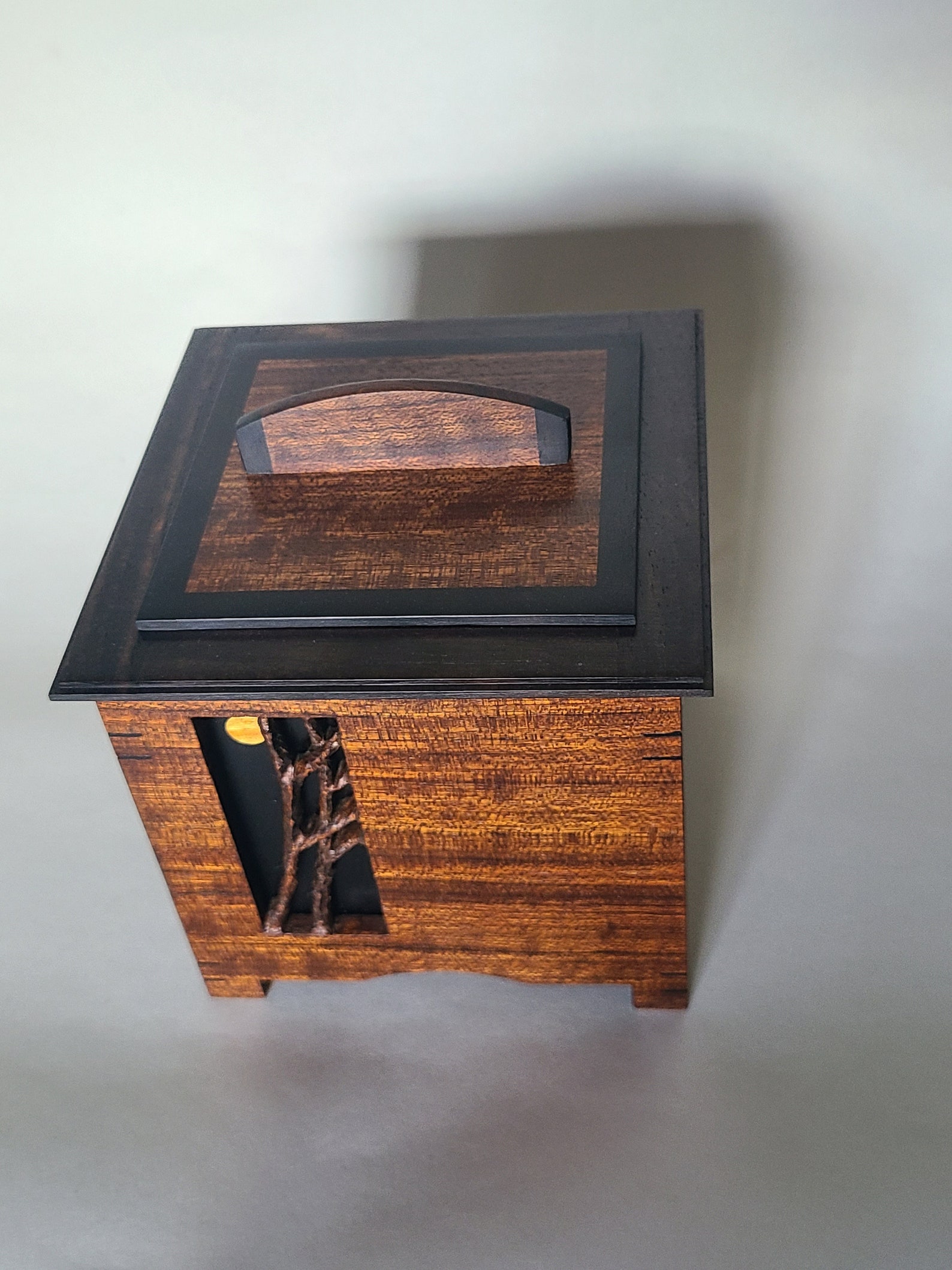 Dark Wood Square Box Full Moon and Carved Trees by Sewelson - Etsy