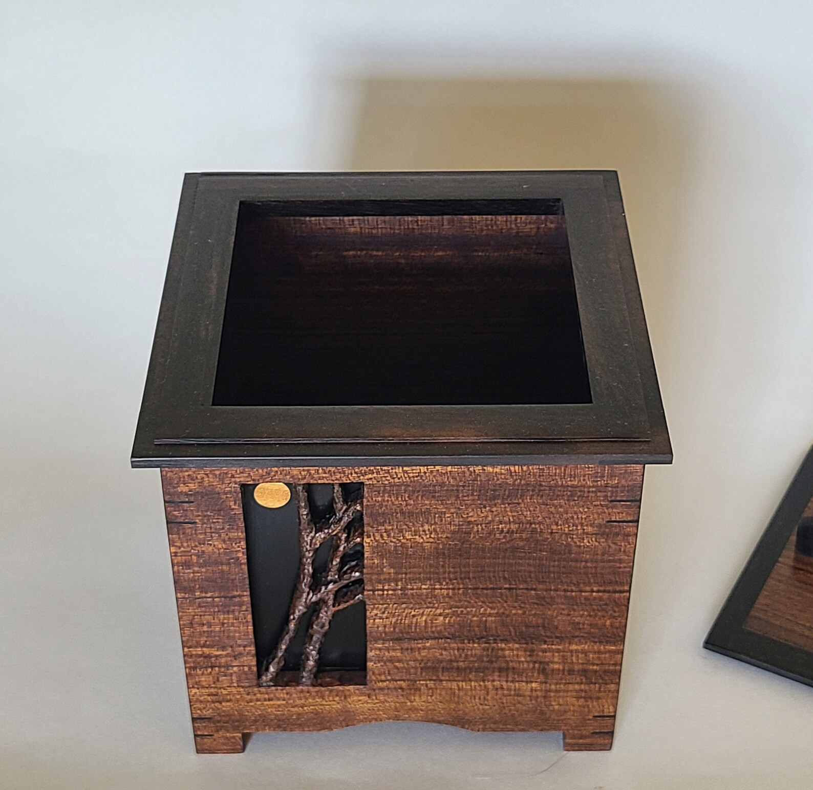 Shedua Wood Box Full Moon and Trees Dark Wood Square Box Handcrafted by ...