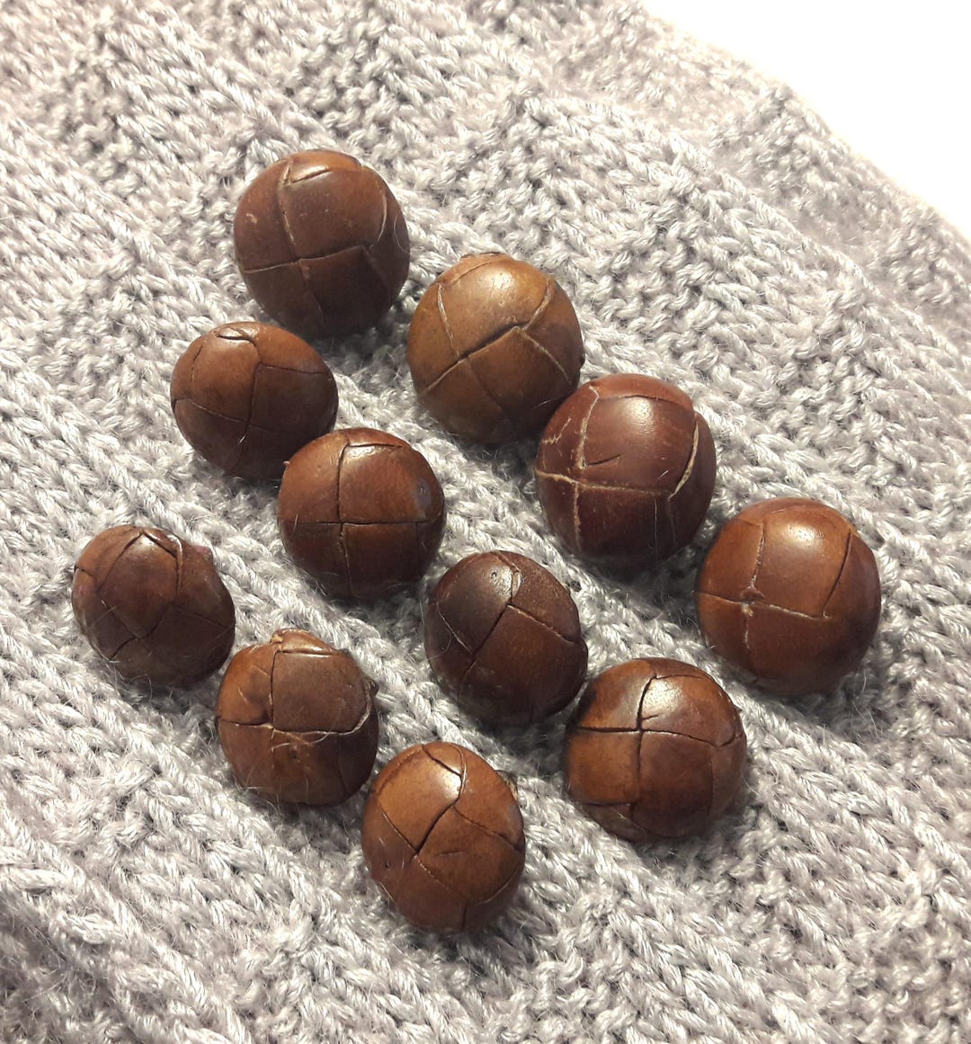Brown Leather Buttons, Set of 11, 4 X 21 Mm 7/8 Inch, 7 X 18mm Vintage ...