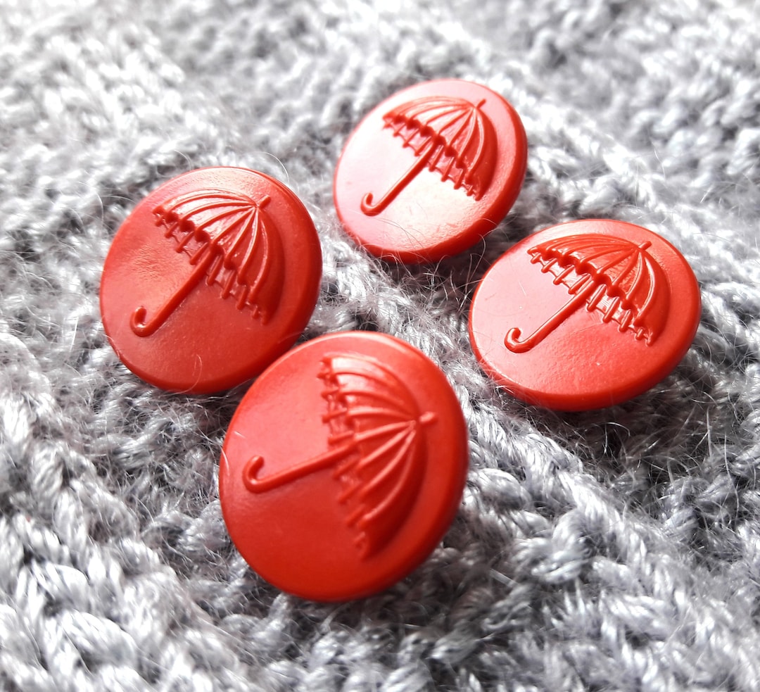 Red Umbrella Buttons, Set of 16, 15mm 5/8 Inch, Whimsical Cute Buttons ...