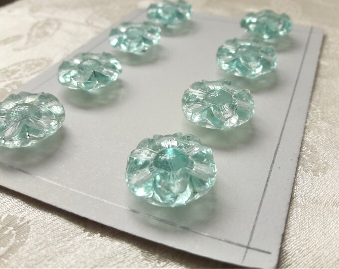 Blue Glass Daisy Buttons, Austrian Crystal Button Card, Set of 8 ...