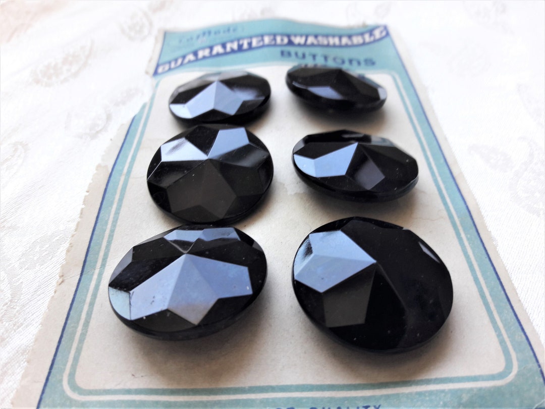 Black Faceted Czech Glass Buttons,card of 6, Large 28 Mm 1 1/8 Inches ...