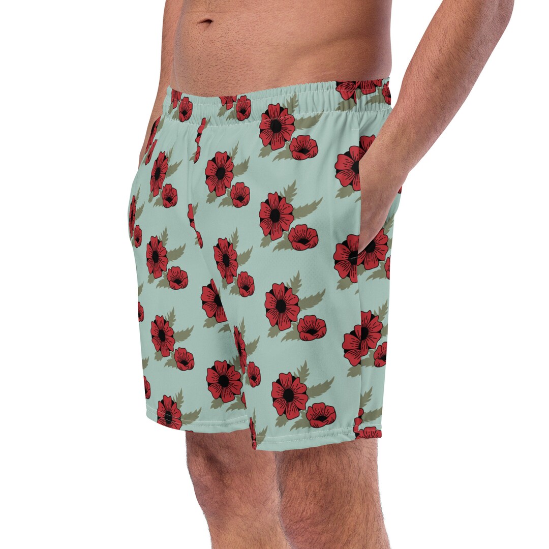 Men's Swim Trunks Red Hibiscus Flower His and Hers Matching Available ...