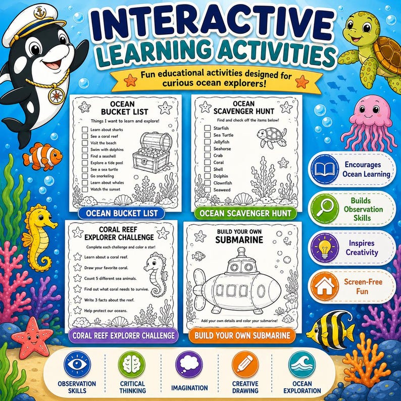 Ocean Explorer Activity Book for Kids Ages 6-10 | Printable Summer ...