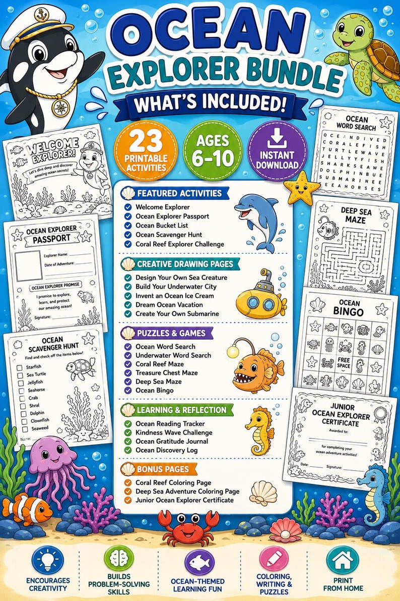 Ocean Explorer Activity Book for Kids Ages 6-10 | Printable Summer ...