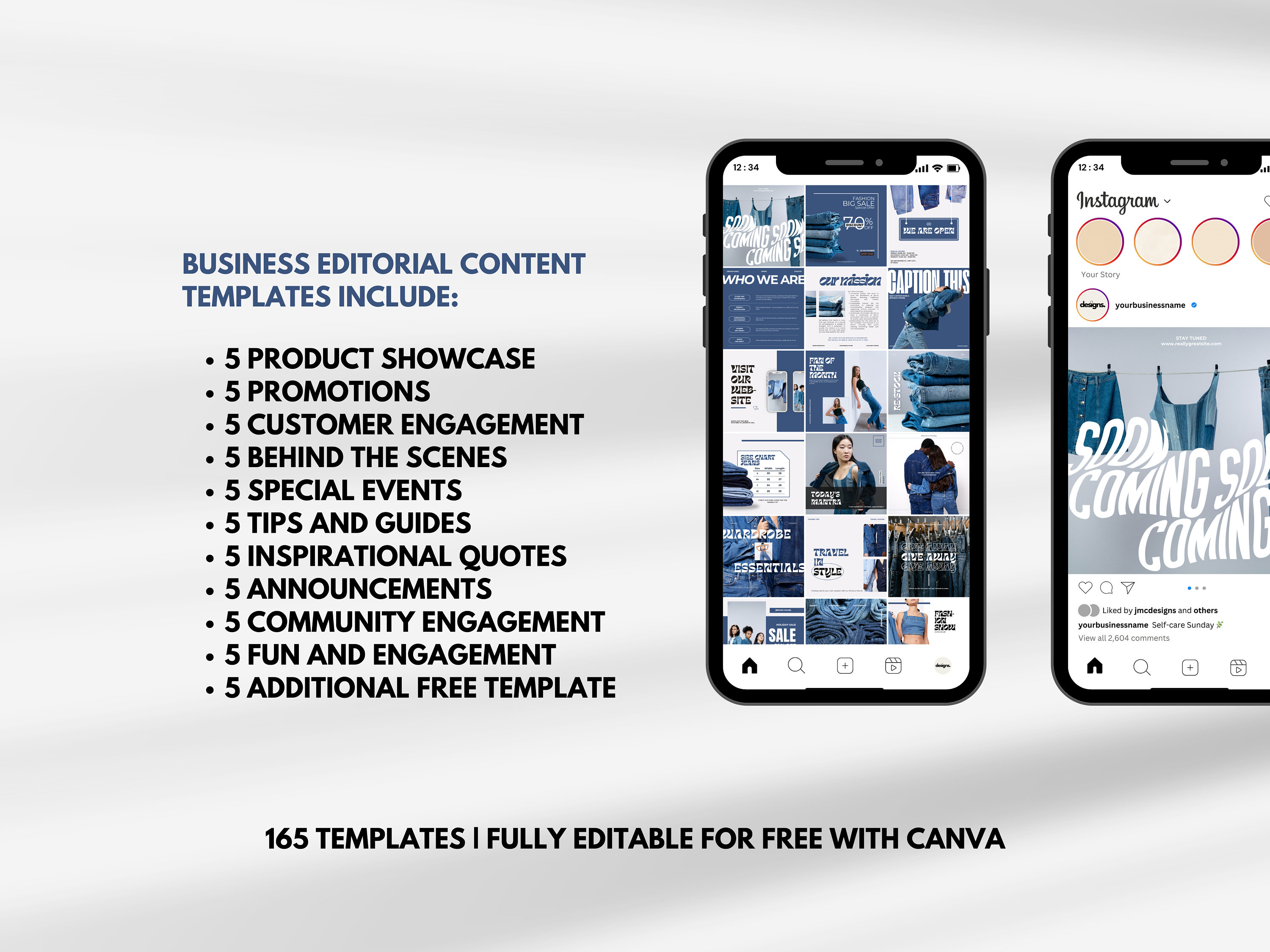 165 Editorial Instagram Post Template Denim Business Editable Canva ...
