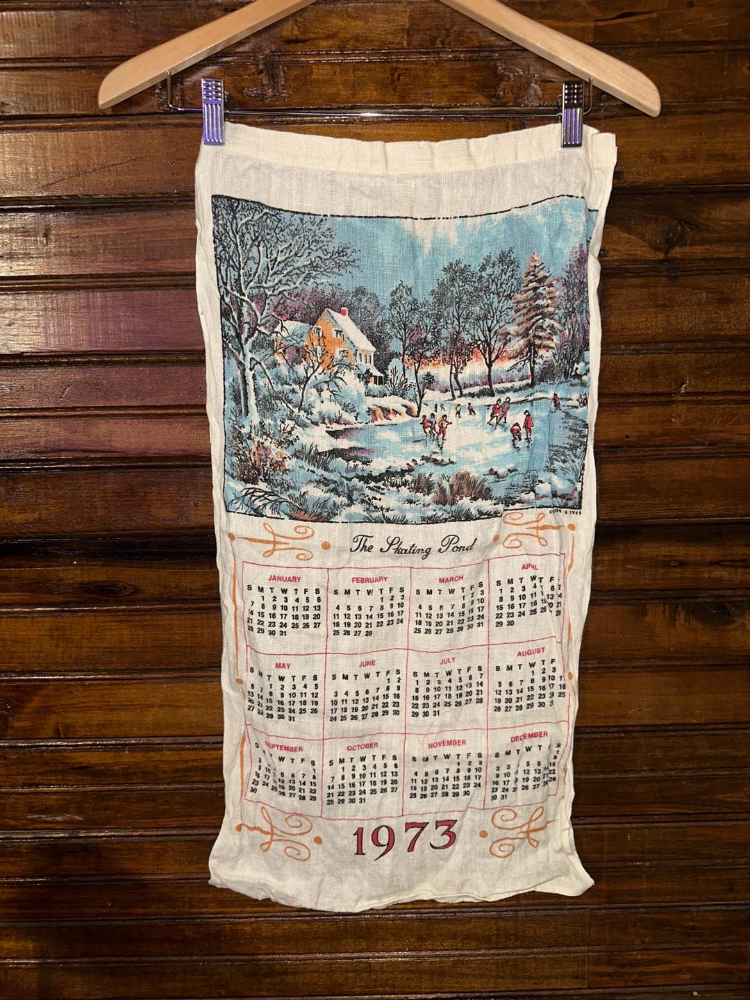 VTG 1973 Skating Pond Calendar Linen Cloth Calendar - Etsy
