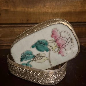 Vintage Porcelain and Silver Plated Trinket Box With Lid - Etsy