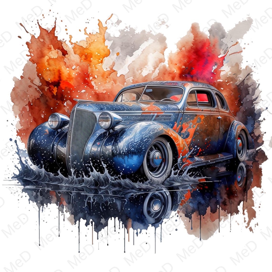 6 PNG Vintage Cars, Watercolor and Splash Styles, High Resolution PNG ...