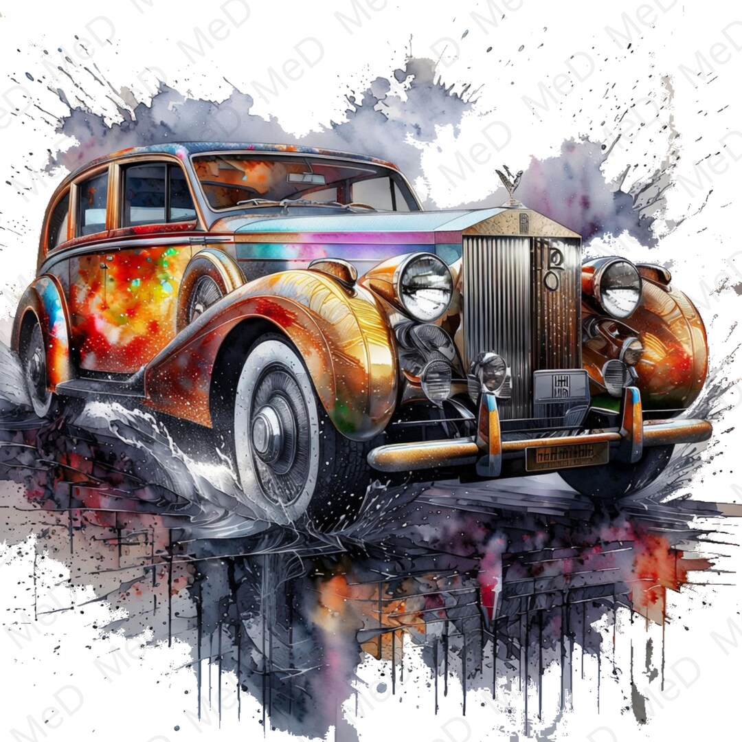 6 PNG Vintage Cars, Watercolor and Splash Styles, High Resolution PNG ...