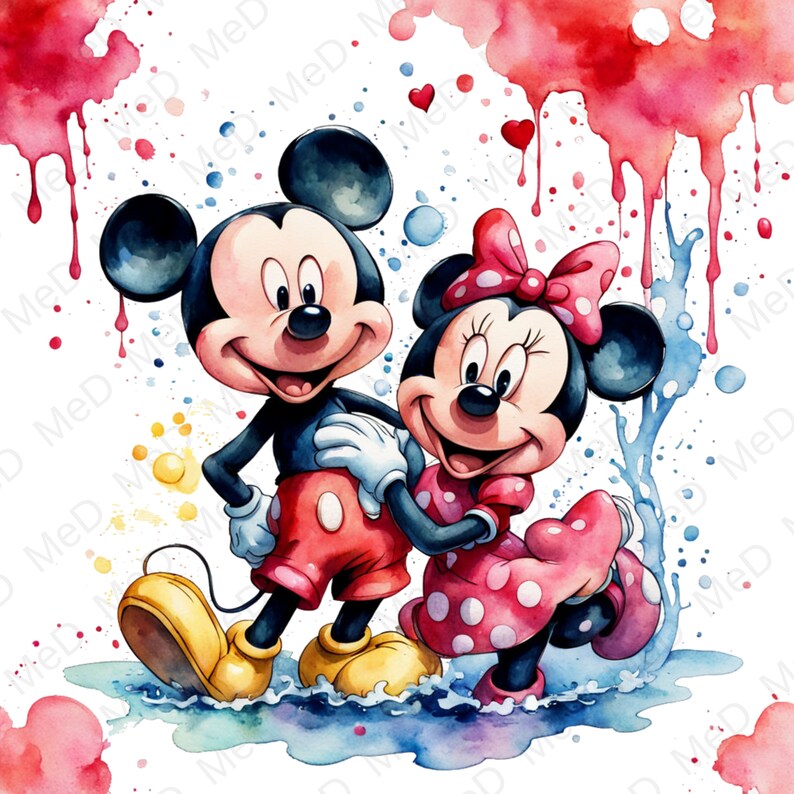 9 PNG Mickey Mouse and Minnie , Watercolor and Splash Styles, High ...