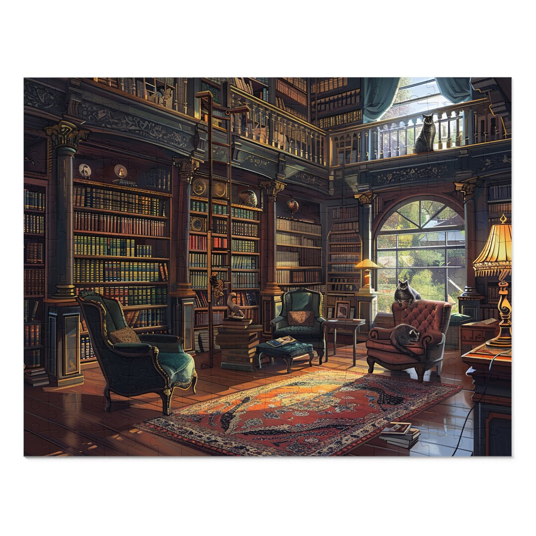 Grand Relaxing Lofi Library With Cat Jigsaw Puzzle 252, 500,1000-piece ...