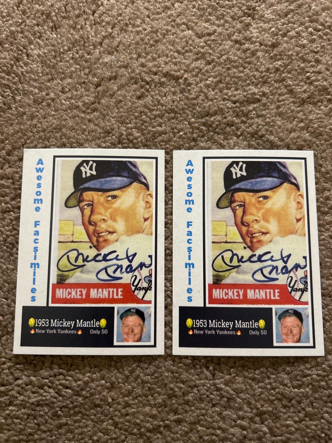 Mickey Mantle Custom Facsimile Short Print 50 Autograph Reorint Two ...