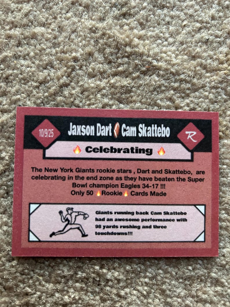 Jaxson Dart Short Print 50 Custom Rookie Card New York Giants - Etsy