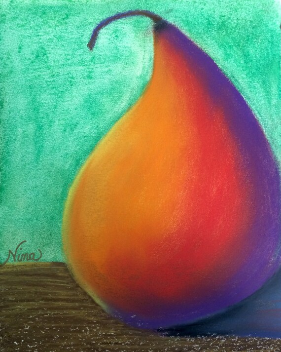 Single pear pastel drawing art 9x12 Art & Collectibles Drawing ...