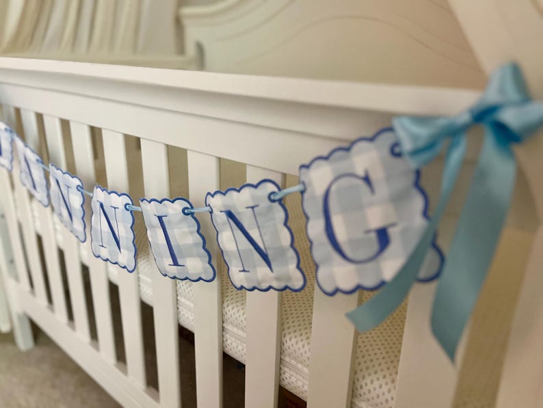 Custom Baby Name Banner, Scallopped Bow Name Banner, Embroidered Baby ...