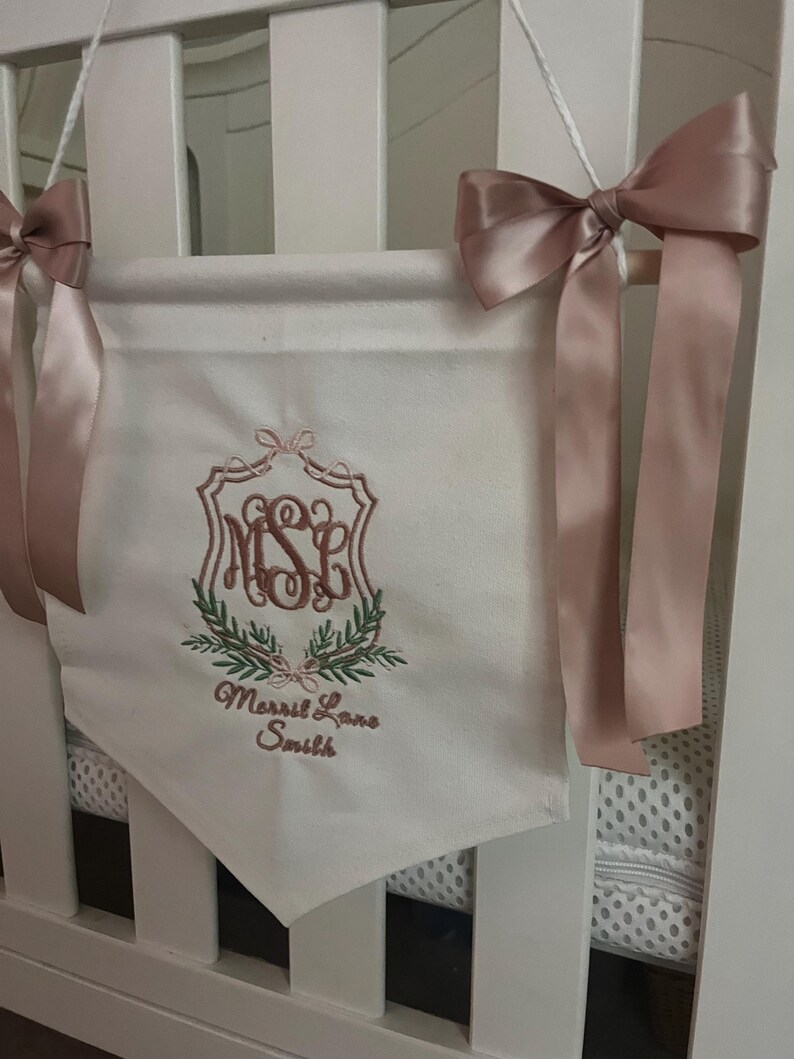 Embroidered Baby Name Banner, Custom Nursery Sign, Custom Baby Name ...
