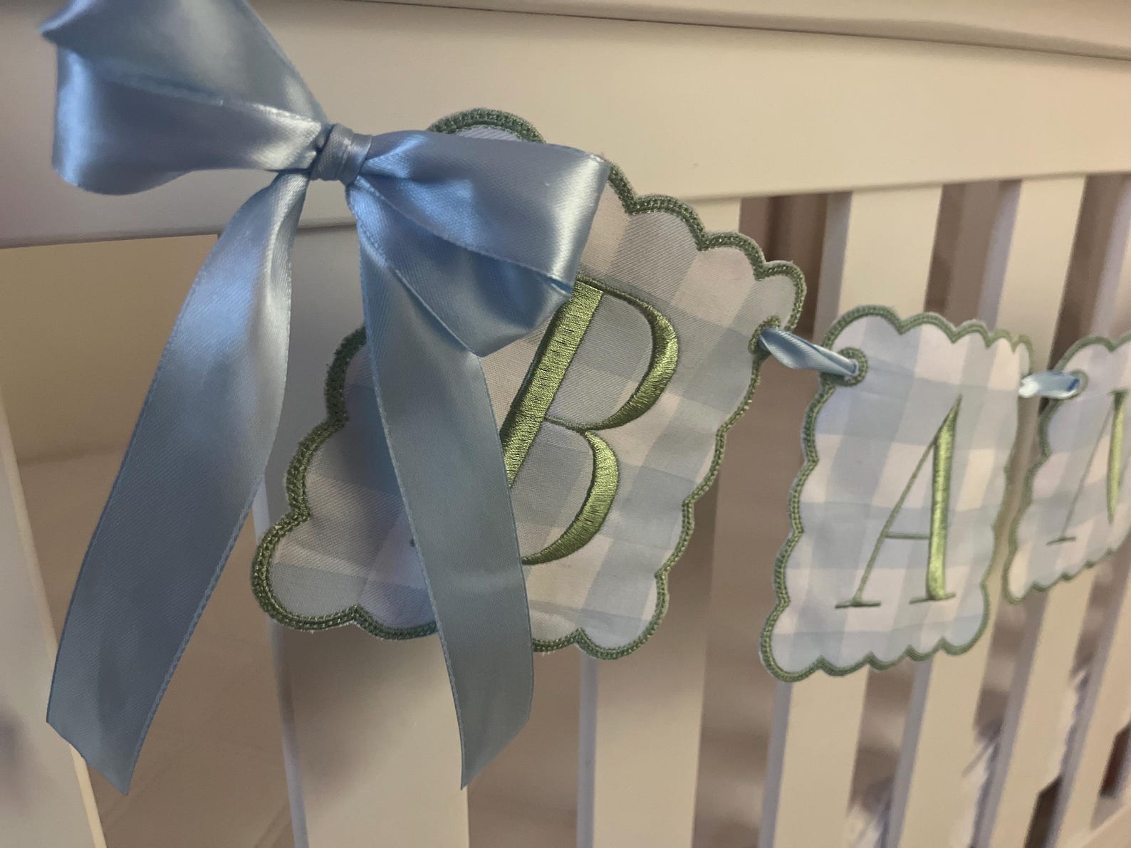 Custom Baby Name Banner, Scallopped Bow Name Banner, Embroidered Baby ...