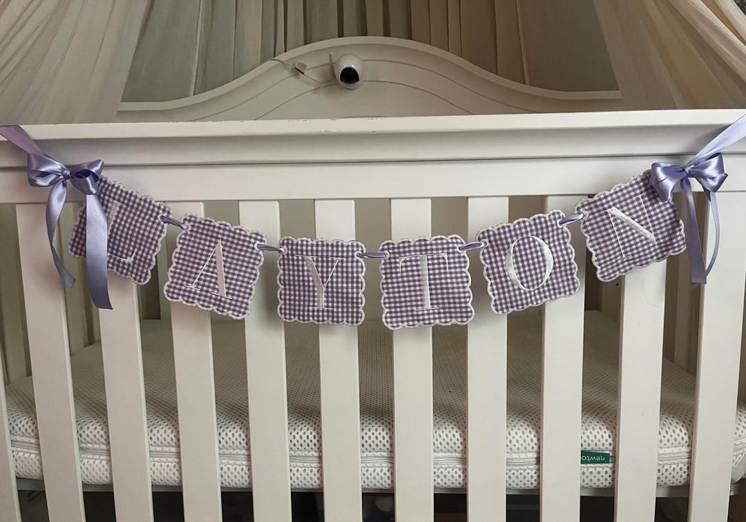 Custom Baby Name Banner, Scallopped Bow Name Banner, Embroidered Baby ...
