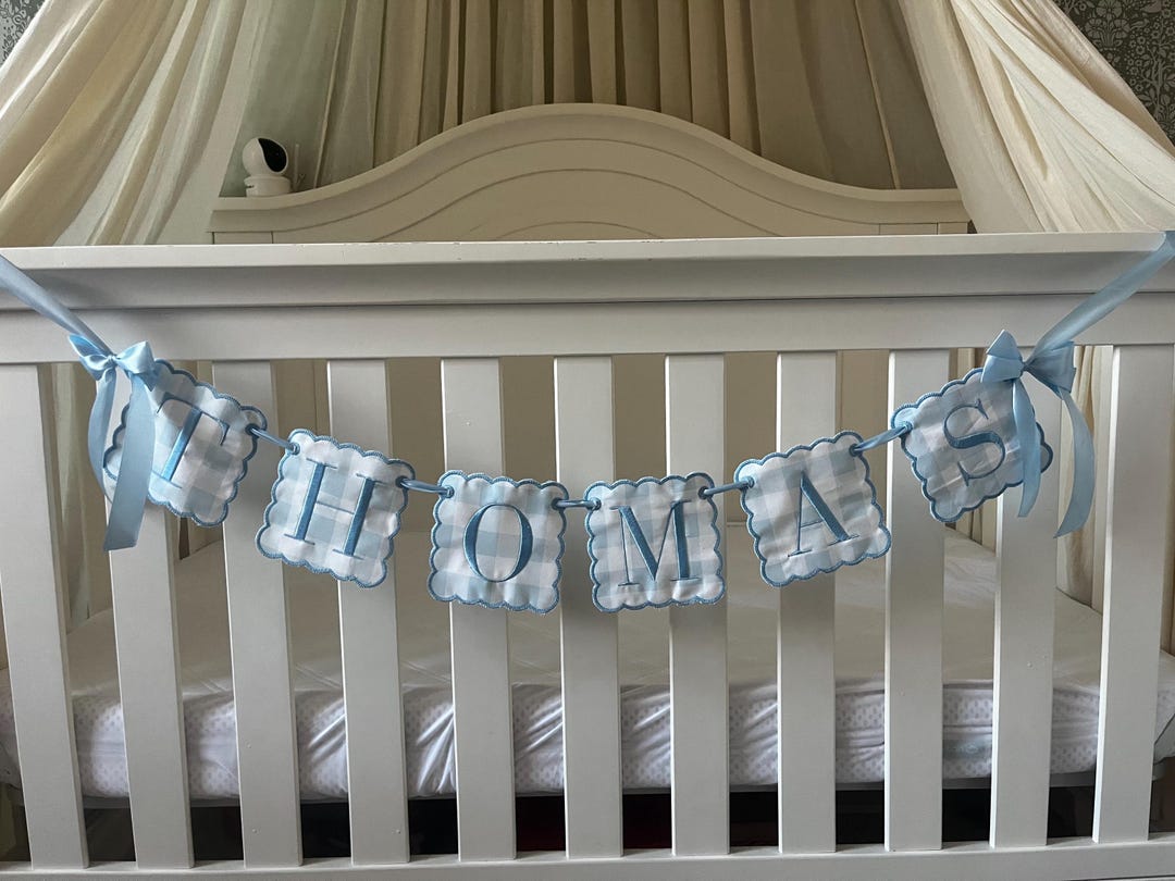 Custom Baby Name Banner, Scallopped Bow Name Banner, Embroidered Baby ...