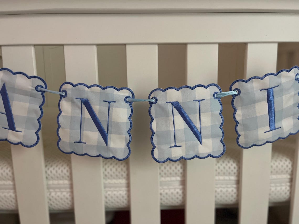 Custom Baby Name Banner, Scallopped Bow Name Banner, Embroidered Baby ...