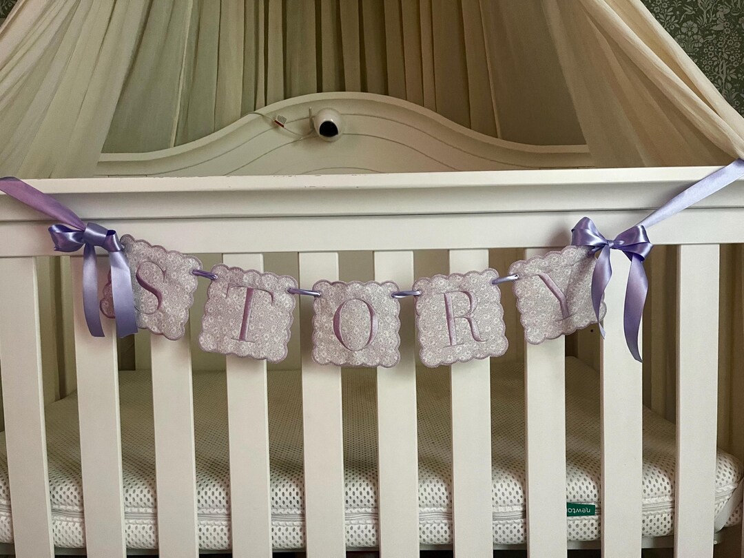 Custom Baby Name Banner, Scallopped Bow Name Banner, Embroidered Baby ...