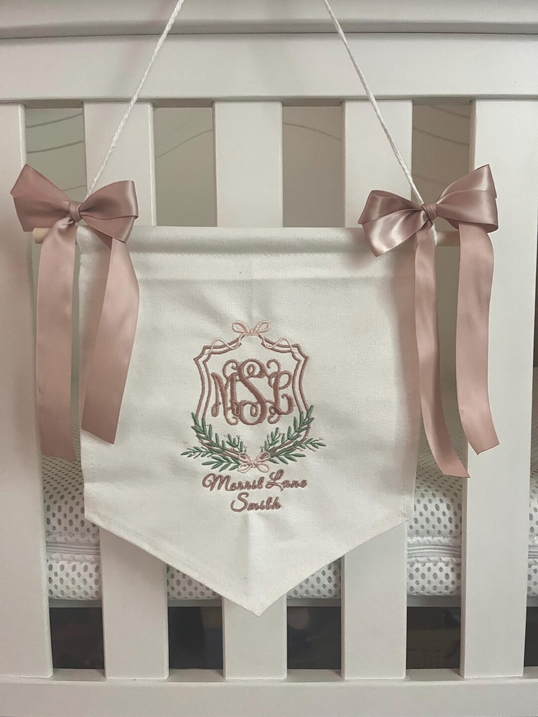 Embroidered Baby Name Banner, Custom Nursery Sign, Custom Baby Name ...