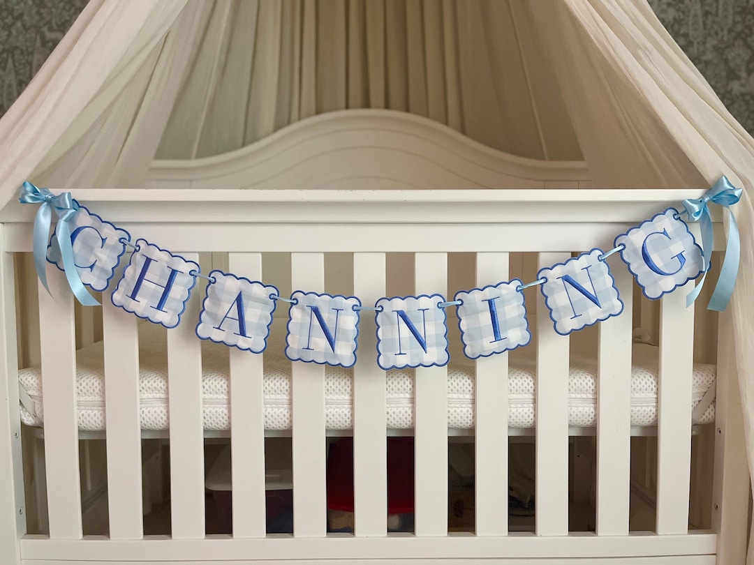 Custom Baby Name Banner, Scallopped Bow Name Banner, Embroidered Baby ...