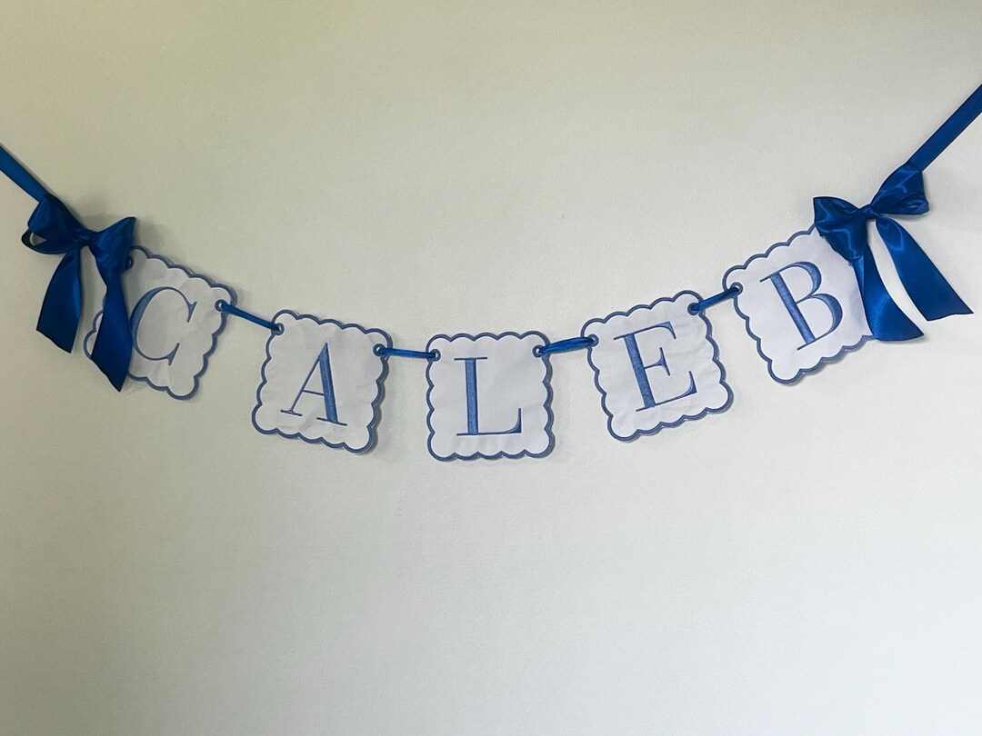 Custom Baby Name Banner, Scallopped Bow Name Banner, Embroidered Baby ...