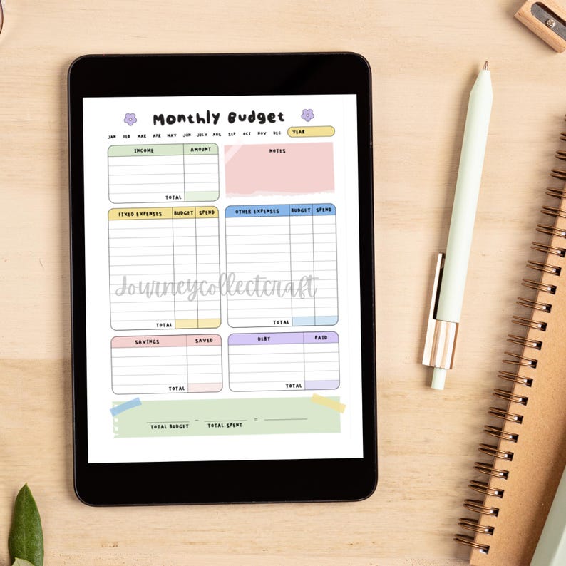 Monthly Budget Planner Savings Tracker Online Budget Tracker Expenses ...
