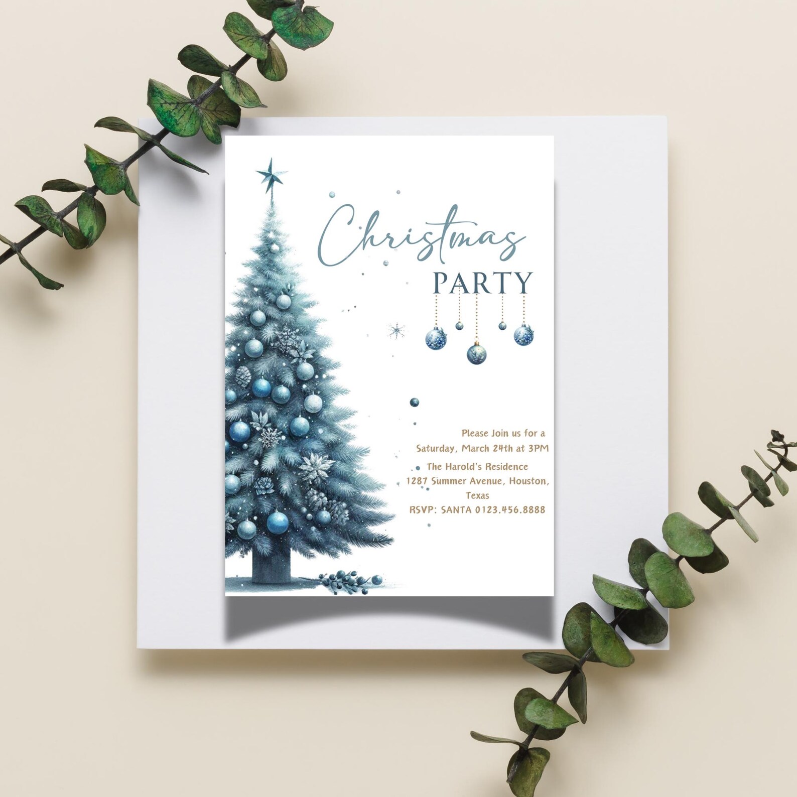 Editable Blue Christmas Party Invitation,downloadableprintable Canva ...