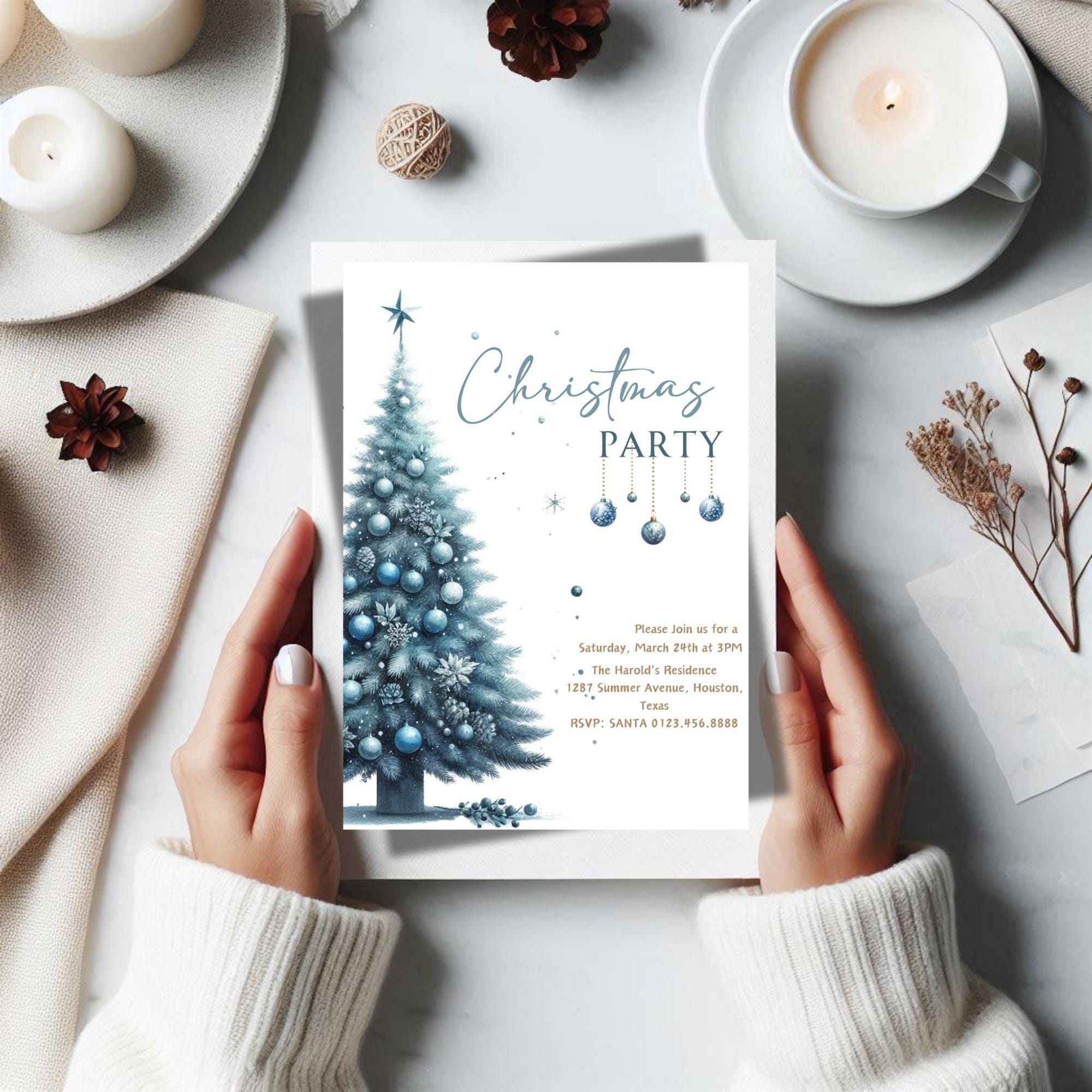 Editable Blue Christmas Party Invitation,downloadableprintable Canva ...