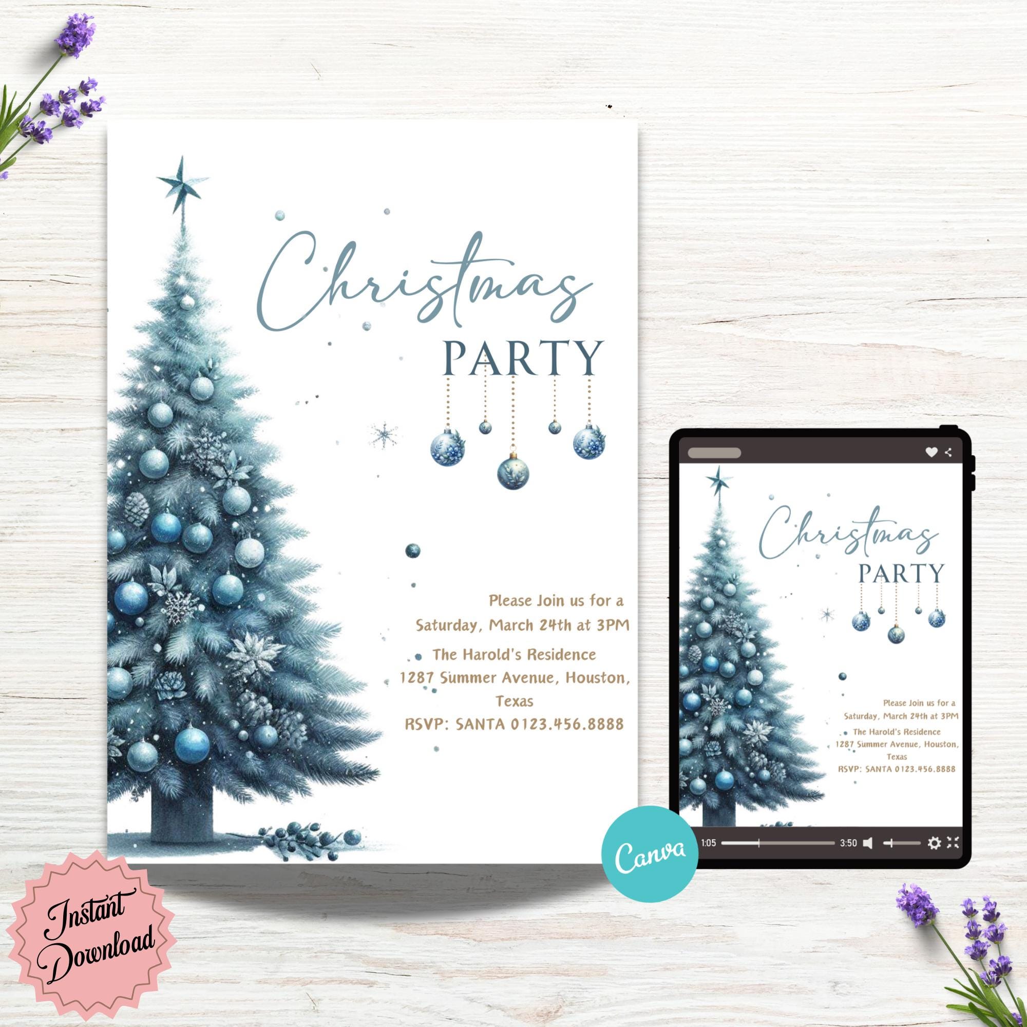 Editable Blue Christmas Party Invitation,downloadableprintable Canva ...
