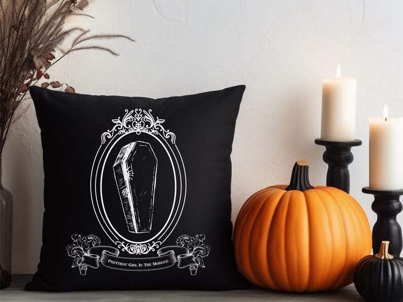 Prettiest Girl in the Morgue Halloween Pillow, Memento Mori Vampire ...