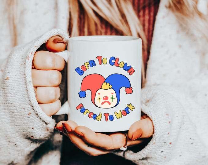 Cute Clown Mug - Handmade Ceramic Coffee Mug, Kawaii Tea Cup, Unique ...