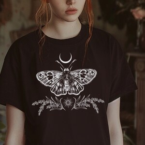 Moth Floral Moon Whimsigoth Shirt, Gothic Creepy Cute Clothes, Fairy ...