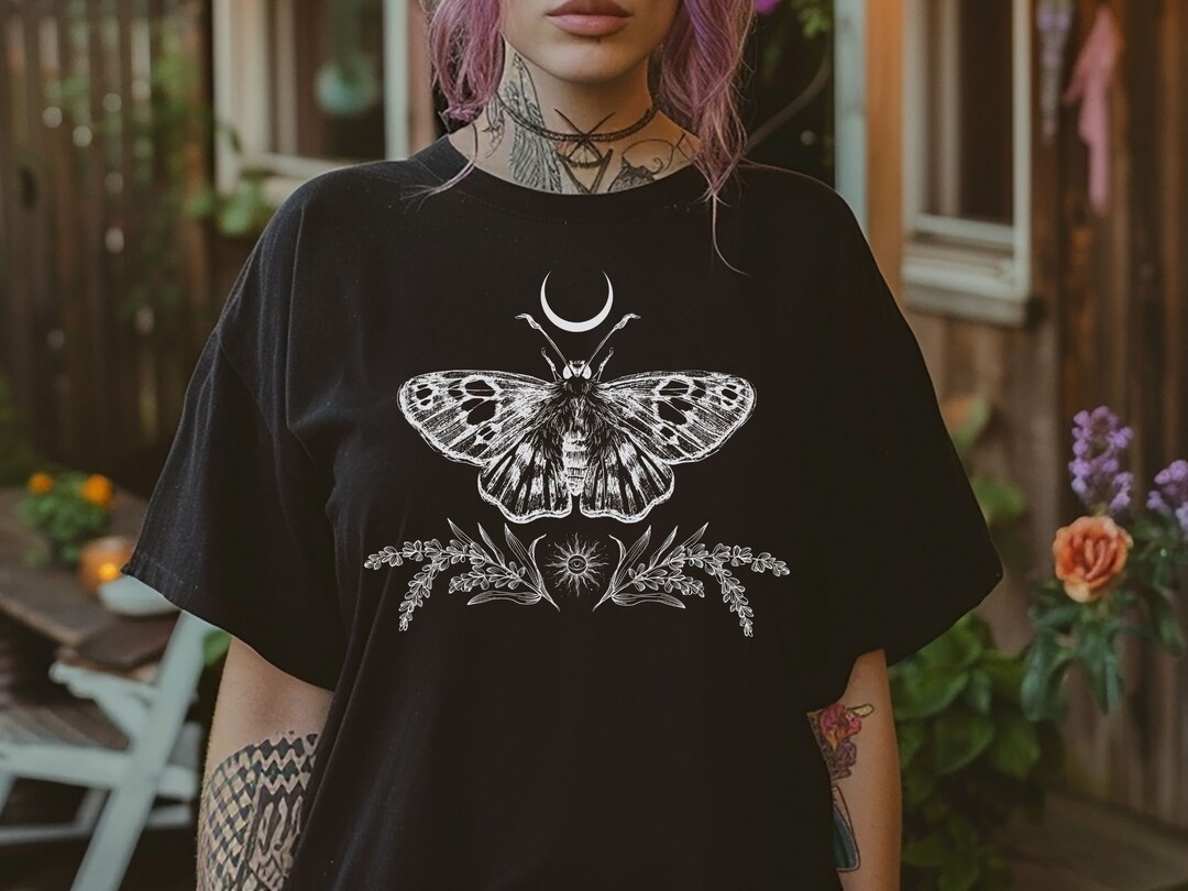 Moth Floral Moon Whimsigoth Shirt, Gothic Creepy Cute Clothes, Fairy ...